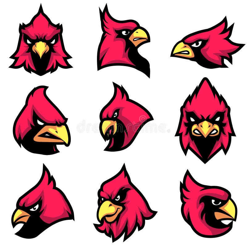Cardinal Head Mascot Vector Logo Bundle Stock Vector - Illustration of ...