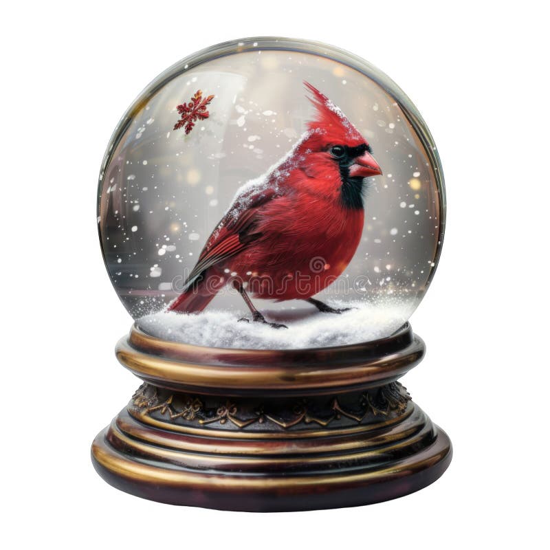 A Cardinal Inside a Snow Globe with Snow Falling Stock Photo ...