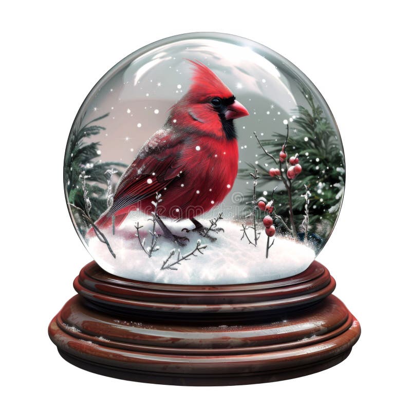 A Cardinal Inside a Wintery Snow Globe Stock Image - Illustration of ...
