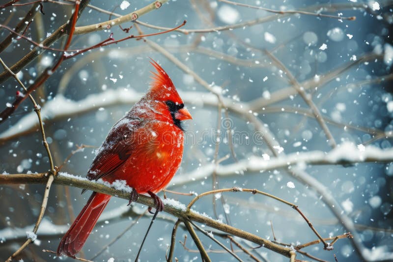 A Cardinal Perched on a Tree Branch in Late Winter. Stock Image - Image ...