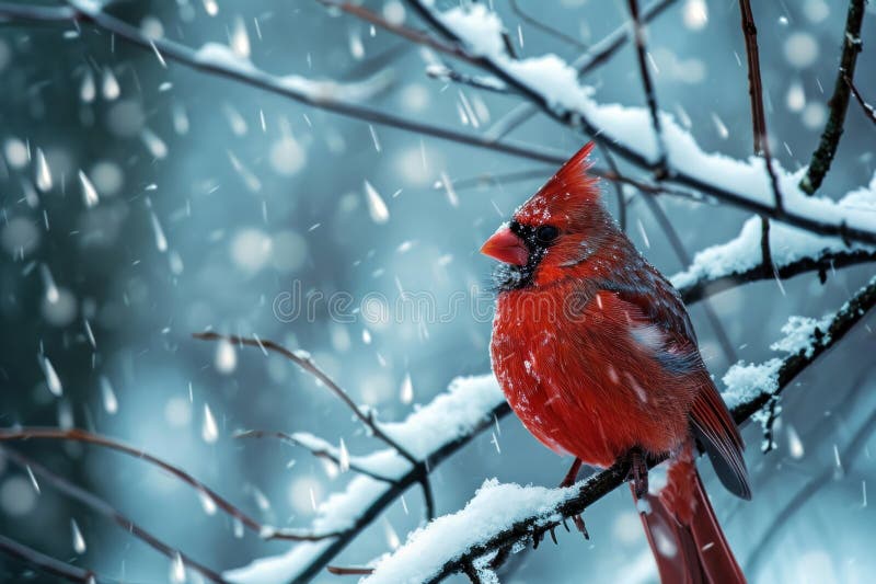 A Cardinal Perched on a Tree Branch in Late Winter. Stock Photo - Image ...