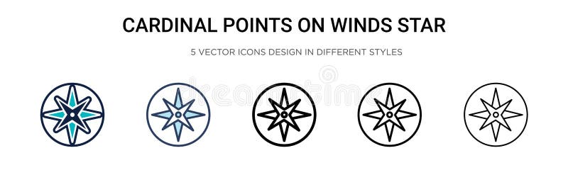 Cardinal Points on Winds Star Icon in Filled, Thin Line, Outline and ...