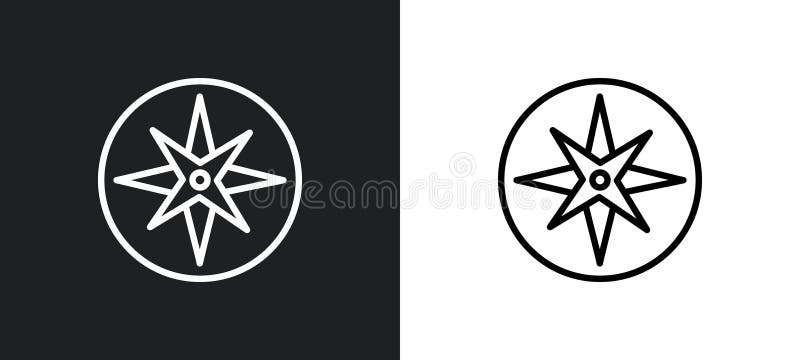 Cardinal Points on Winds Star Outline Icon in White and Black Colors ...