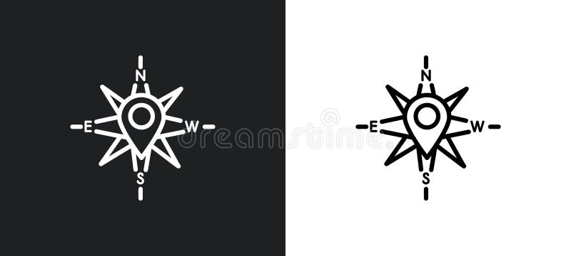Cardinal Points on Winds Star Outline Icon in White and Black Colors. Cardinal Points on Winds ...
