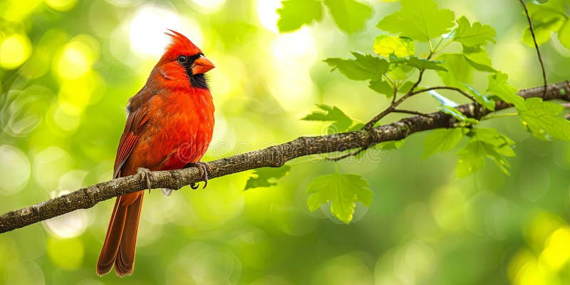 A Cardinal Sitting on a Tree Branch, Delighting the Eye with His Bright ...