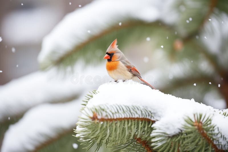 Cardinal on a Snow-draped Fir Tree Stock Image - Image of snowy ...