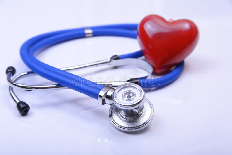 Cardiogram with Stethoscope and Red Heart on Table, Closeup Stock Photo ...