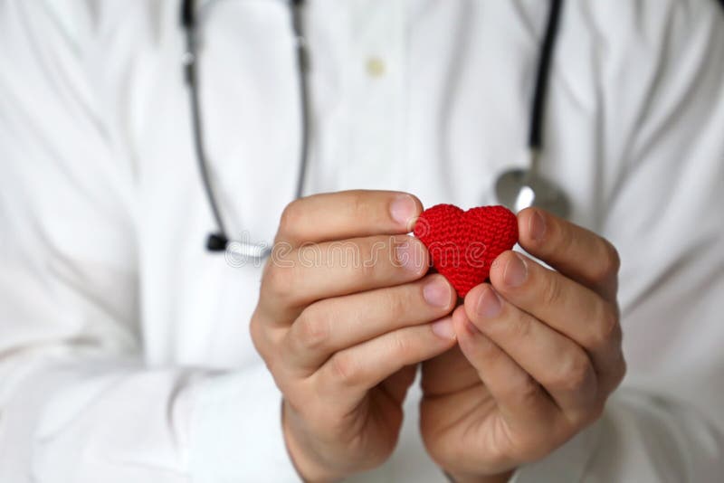 Cardiologist Appointment Doctor With Stethoscope Holding Red Knitted