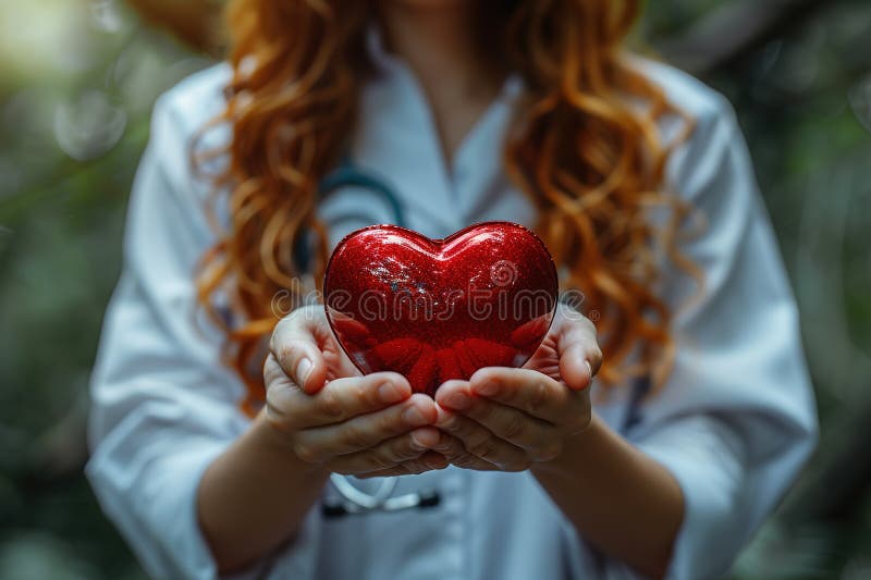 Cardiologist Holding Red Heart With Electrocardiogram Cardiology