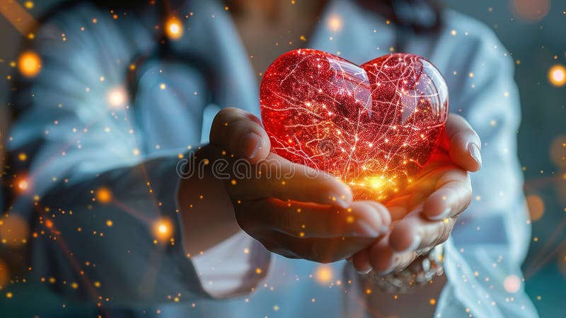 Cardiologist Holding Red Heart With Electrocardiogram Cardiology
