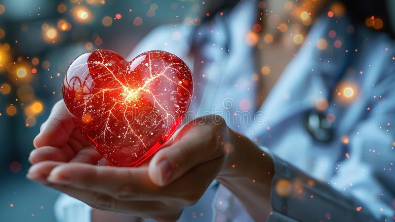 Cardiologist Holding Red Heart With Electrocardiogram Cardiology