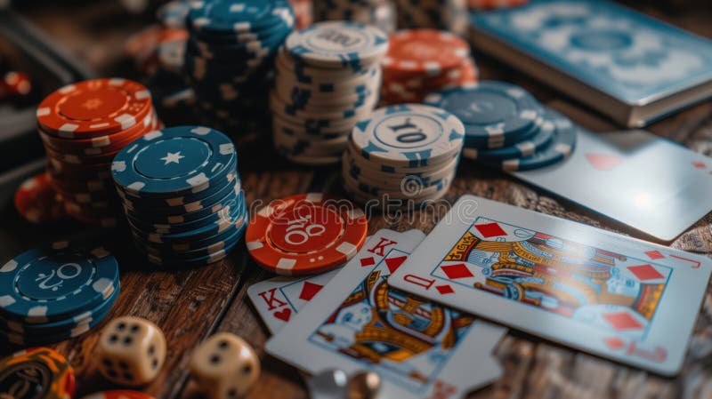 Cards with Casino Gambling Chips Stock Illustration - Illustration of ...