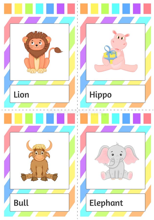 Cards for Children To Study Animals. Cartoon Style. Vector Illustration ...