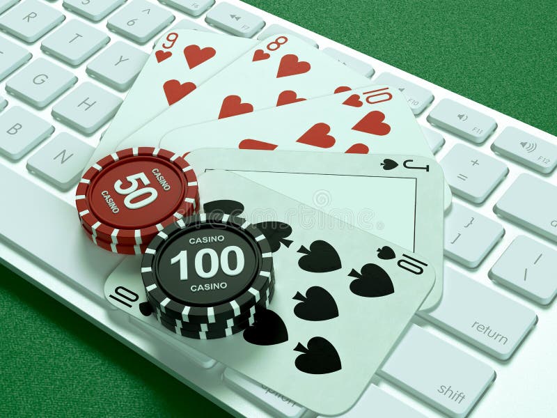 Cards and Chips for Poker on Keyboard. Stock Photo - Image of lifestyle ...