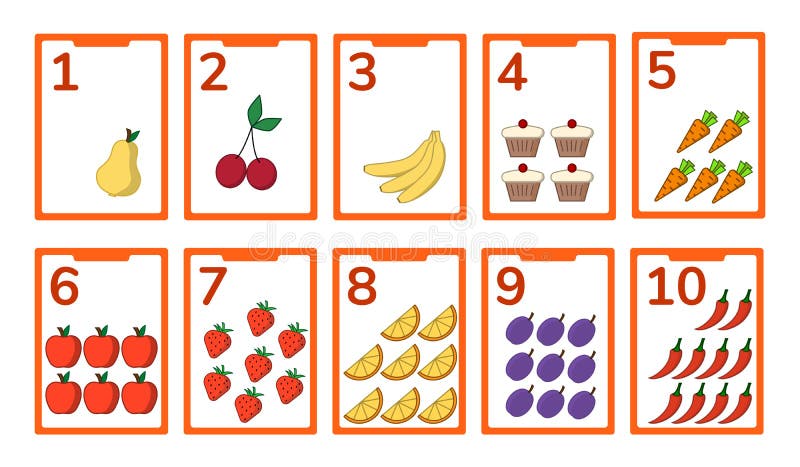 Cards Collection for Numbers from 1 To 10. Food Theme for Learning ...