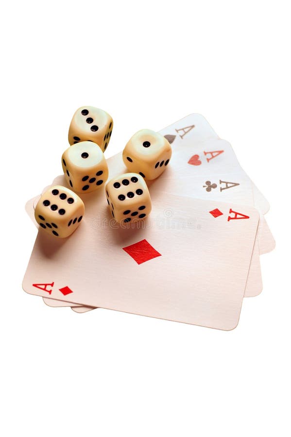 Cards and Dice for a Gamenight Isolated Stock Image - Image of four ...