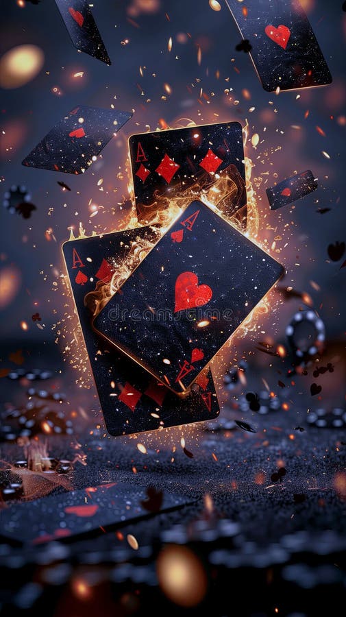 Cards Explosion Flying Down from the Sky on Black Background Stock ...