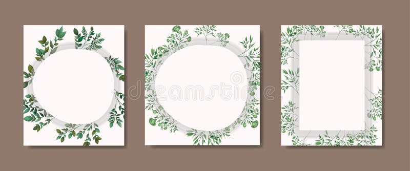 Cards with Geometric Frame and Laurel Leafs Stock Vector - Illustration ...