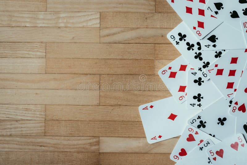Cards Lying on Rustic Wood Table, Playing Cards. Copy Space Stock Image ...