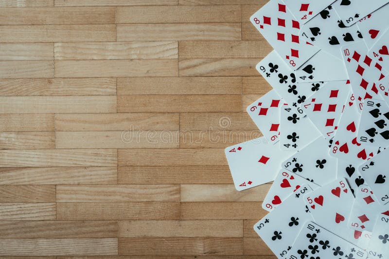 Cards Lying on Rustic Wood Table, Playing Cards. Copy Space Stock Image ...