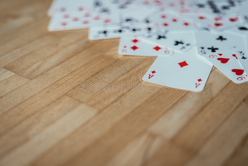 Cards Lying on Rustic Wood Table, Playing Cards. Copy Space Stock Image ...