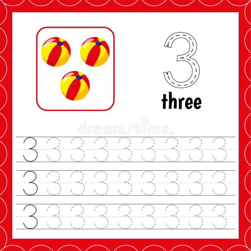Cards with Numbers for Children. Trace the Line. Count Andwrite. Number ...
