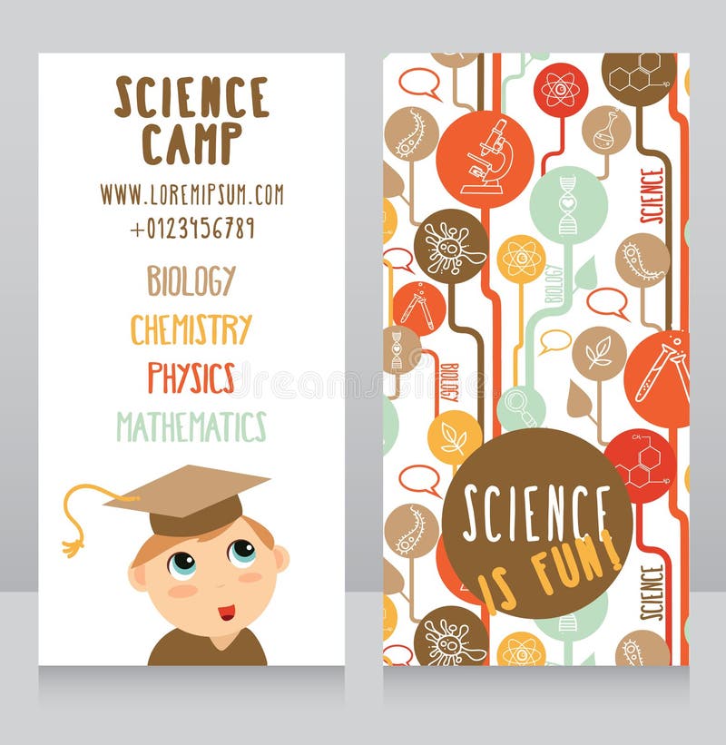 Cards for science camp stock vector. Illustration of child - 73173792