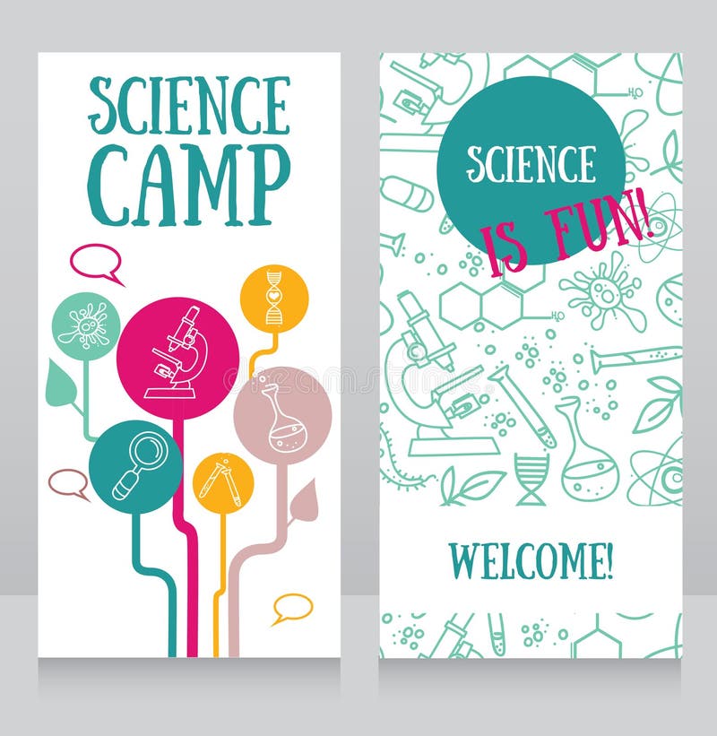 Science Camp Logo and Two Kids Holding Magnet Isolated Stock Vector ...