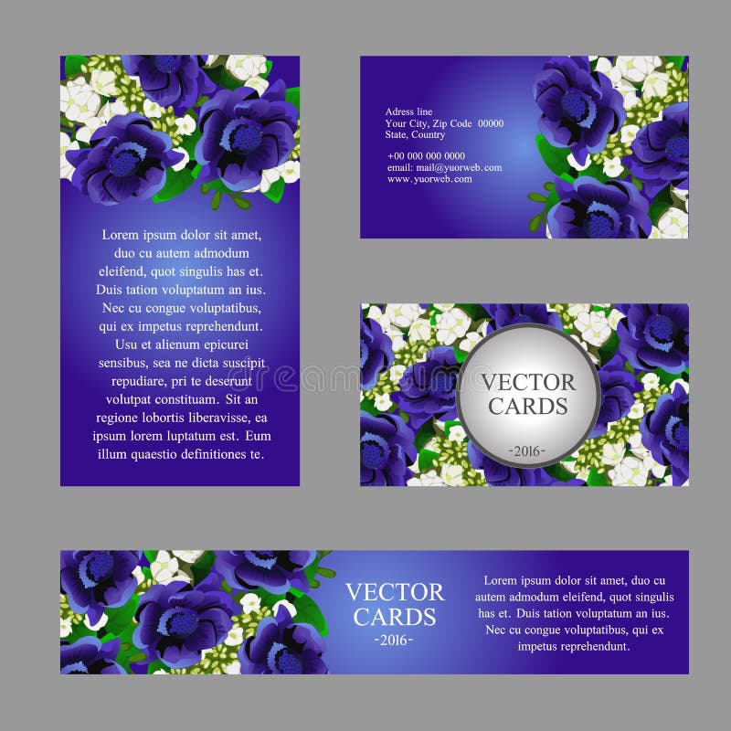 Cards with Texture of Blue Flowers and Sample Text Stock Vector ...
