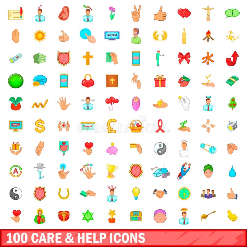 100 Care and Help Icons Set, Cartoon Style Stock Vector - Illustration ...
