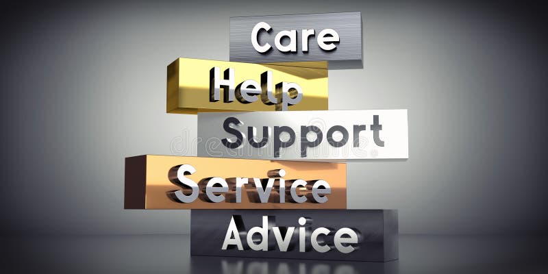 Care, Support, Service, Help, Advice - Words on Metal Blocks Stock ...