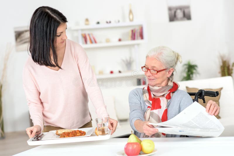 Care worker with old lady stock image. Image of hospice - 186144829