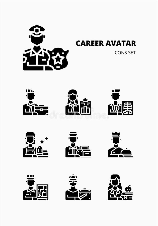 Career avatar icons packs stock vector. Illustration of printing ...