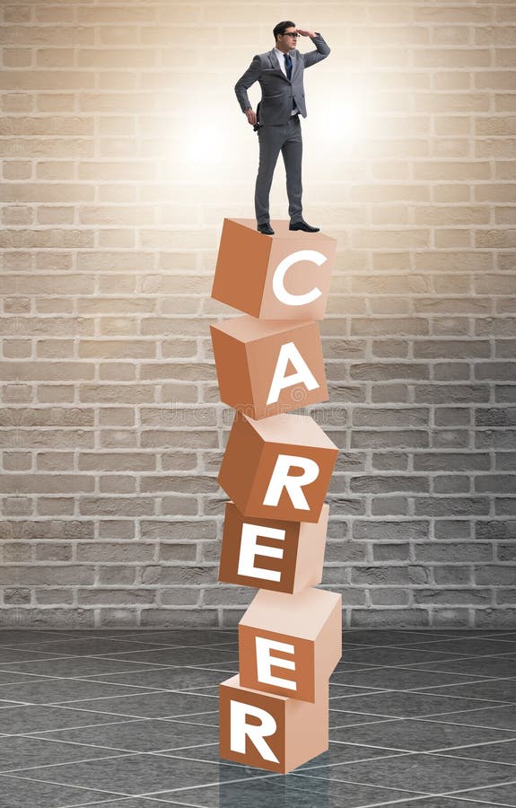 Career Concept with Businessman on Top of Blocks Stock Illustration ...