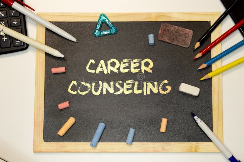 CAREER COUNSELING Text on Sticker on Notebook with Magnifier and Chart ...