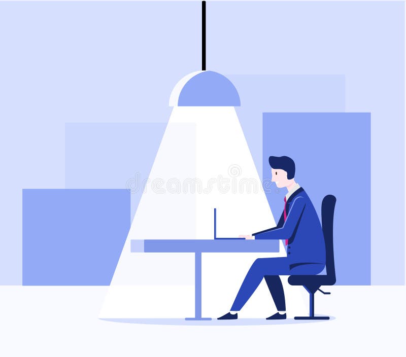 Career Development. Homework. Man Working on Project at Home. Vector ...