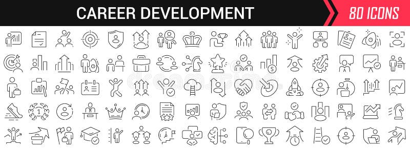 Career Development Linear Icons in Black. Big UI Icons Collection in a ...