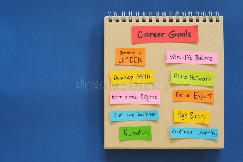 Career Goals Concept. Checklist of Goals in Note Pad in Blue Background ...