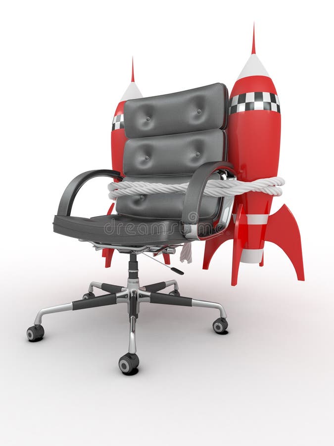 Flying Office Chair with Burning Rocket. Start Up, Career Opportunities ...