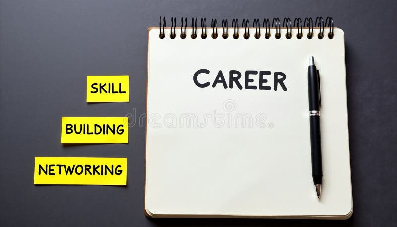 Career Planning Concept with Notebook and Pen on Black Background Stock ...