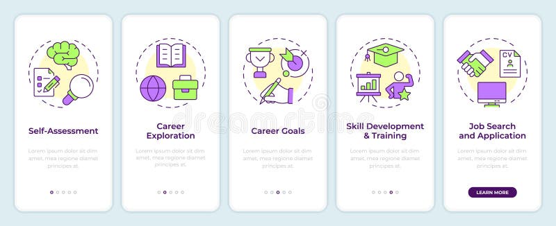 Career Planning Process Onboarding Mobile App Screen Stock Vector ...