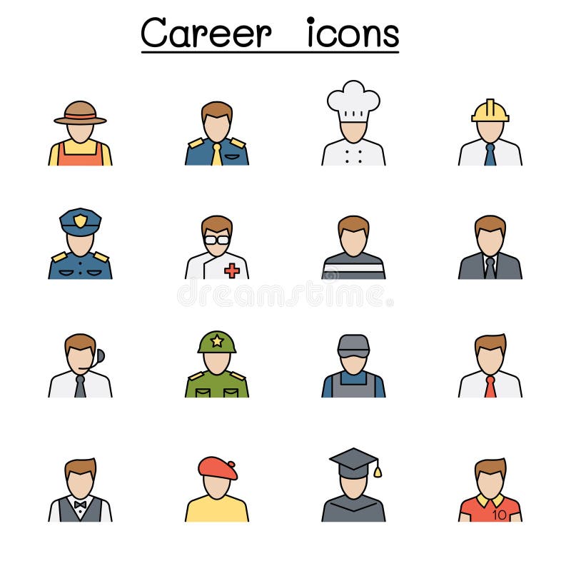 Career, Profession & Occupation Color Line Icon Set Stock Illustration ...