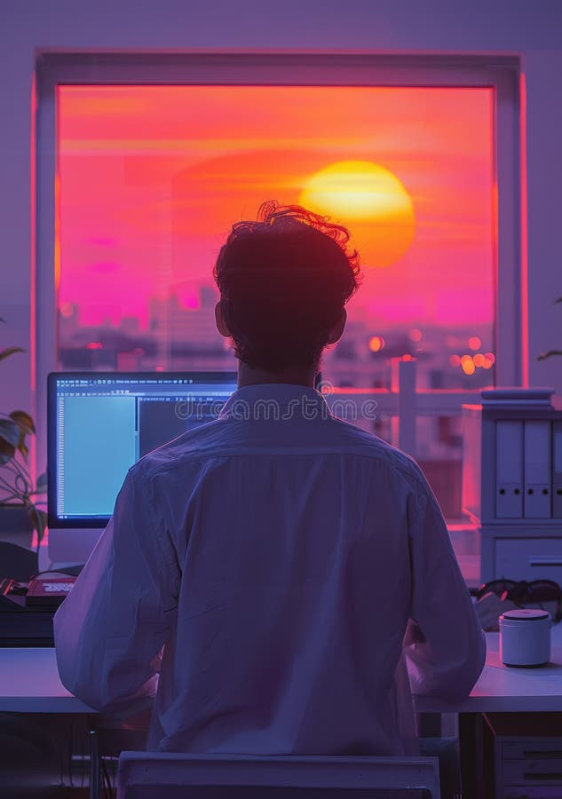 Career Stagnation, a Man in an Office, Staring Blankly at a Computer ...