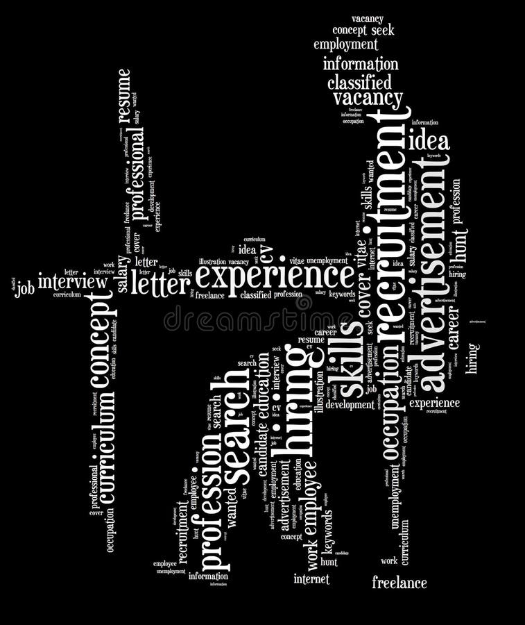 Career Word Cloud in Man with Computer Shape Stock Illustration ...