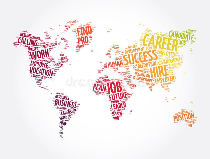 Career Word Cloud in Shape of World Map, Business Concept Background ...