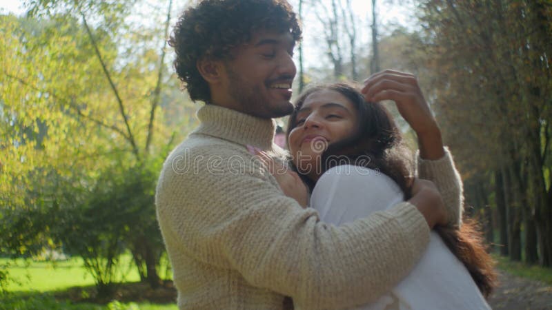 Carefree Arabian Indian Affectionate Couple Smiling Woman Man Male