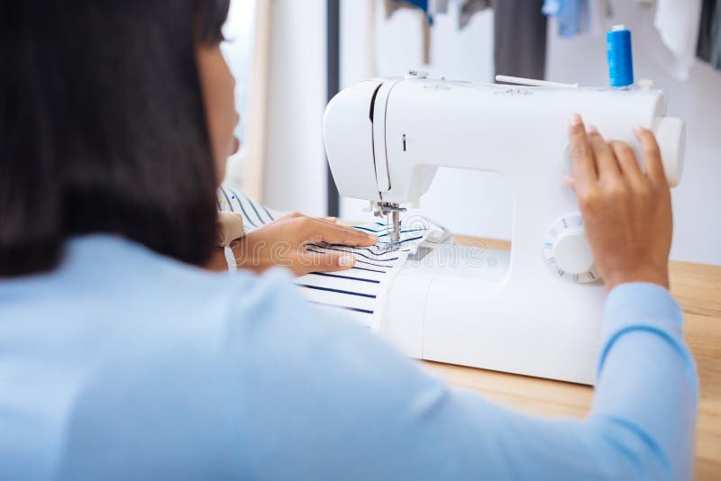 Careful Tailor Changing Speed on Her Modern Sewing Machine Stock Image ...