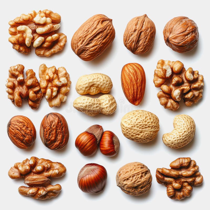 A Diverse Arrangement of Various Nuts on a Light Background Showcasing ...