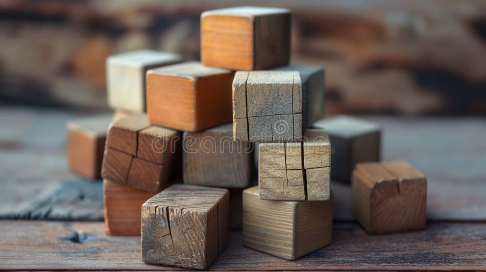 Carefully Balanced Wooden Blocks Stack on a Rustic Surface, Symbolizing ...
