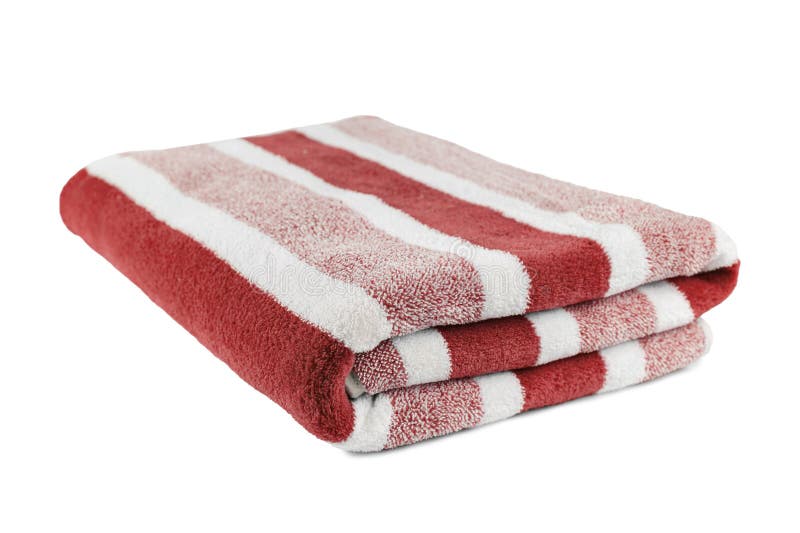 Carefully Folded Soft Striped Bath Red Towel Isolated on White Background Stock Photo - Image of ...